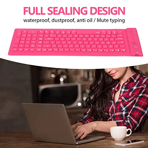 PUSOKEI Wireless Silicone Keyboard, 108 Keys BT 3.0 Foldable Keyboard, Full Sealing Waterproof Keyboard, Gaming Keyboard for PC Notebook Laptop (Pink)