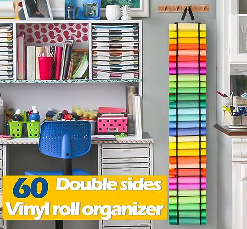 Vinyl Roll Holder, 60 Compartments Vinyl Roll Storage for Permanent Vinyl Organizer, Craft Storage Organizer,Vinyl Storage Rack for Home Crafts, Door/Wall Mount