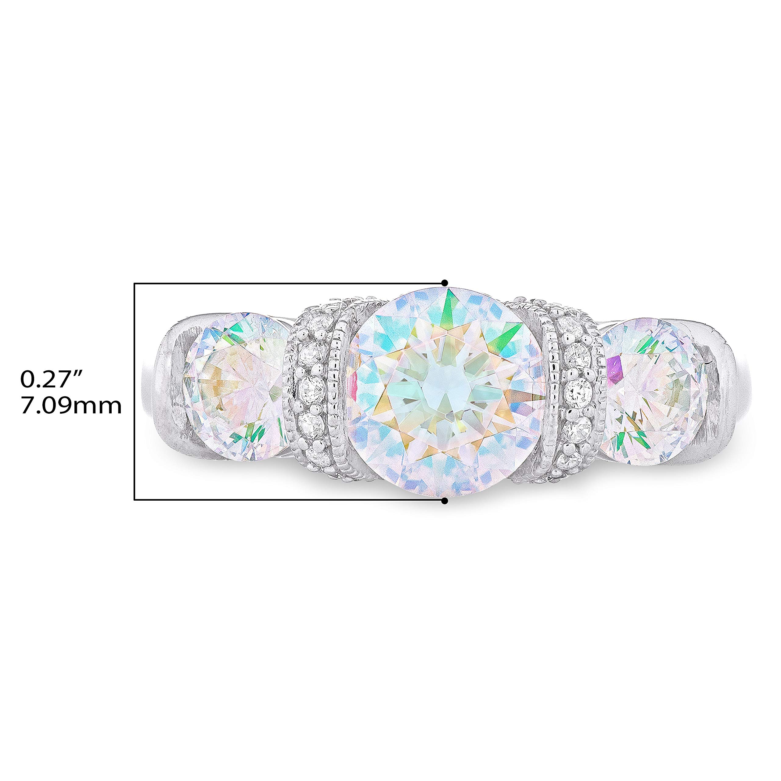 Lexi and Rose .925 Sterling Silver Round Brilliant Cut Aurora Borealis Cubic Zirconia Three Stone Engagment Ring - Size 7