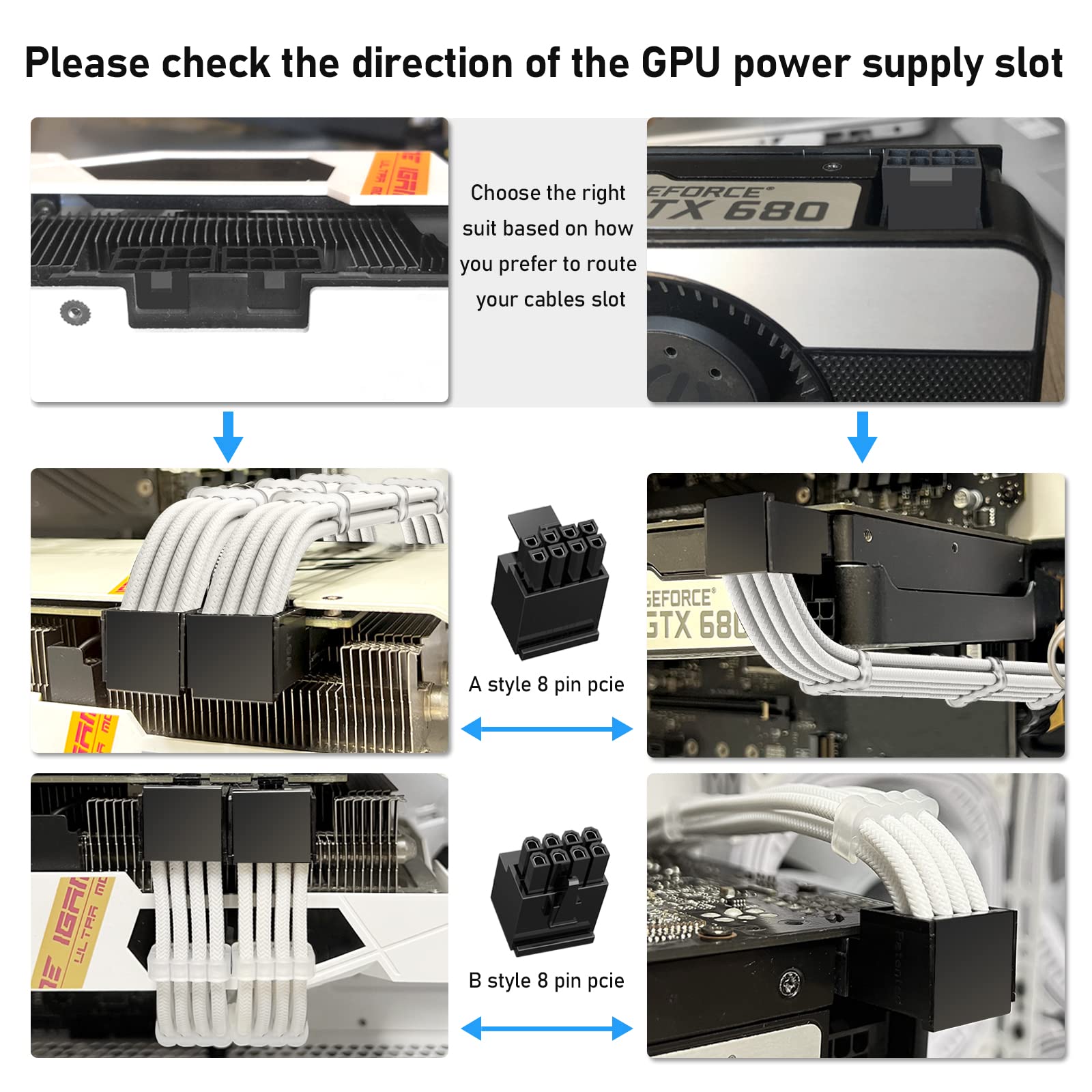 SYBECHATF Power Supply PSU Sleeved Extension Cable Kit with 90 Degree Right Angle Connector Adapter,ATX/EPS/8 Pin PCIE for PC PSU Cable Black with Combs 6 Pack 30CM