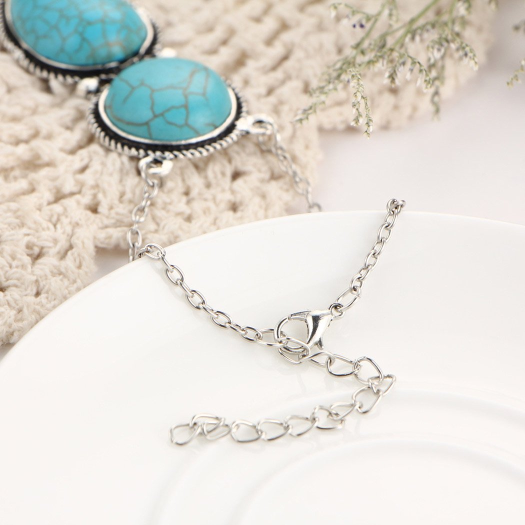 Jovono Boho Slave Bracelets Silver Turquoise Finger Ring Bracelets Summer Beach Hand Chain Jewelry for Women