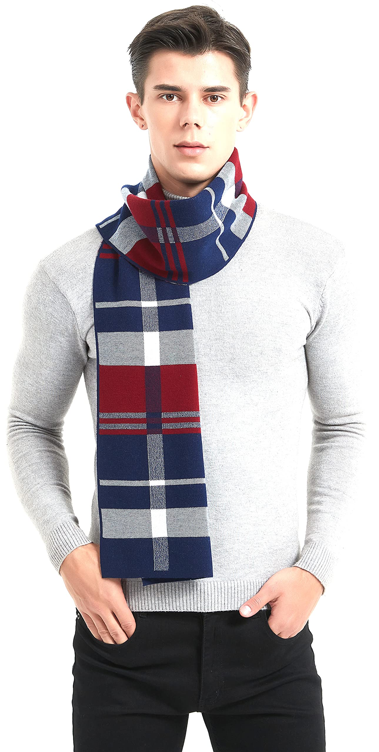 Mens Scarves Classic Winter Plaid Scarf Soft Warm Scarf Wool Scarf Knitted Soft Warm Neckwear