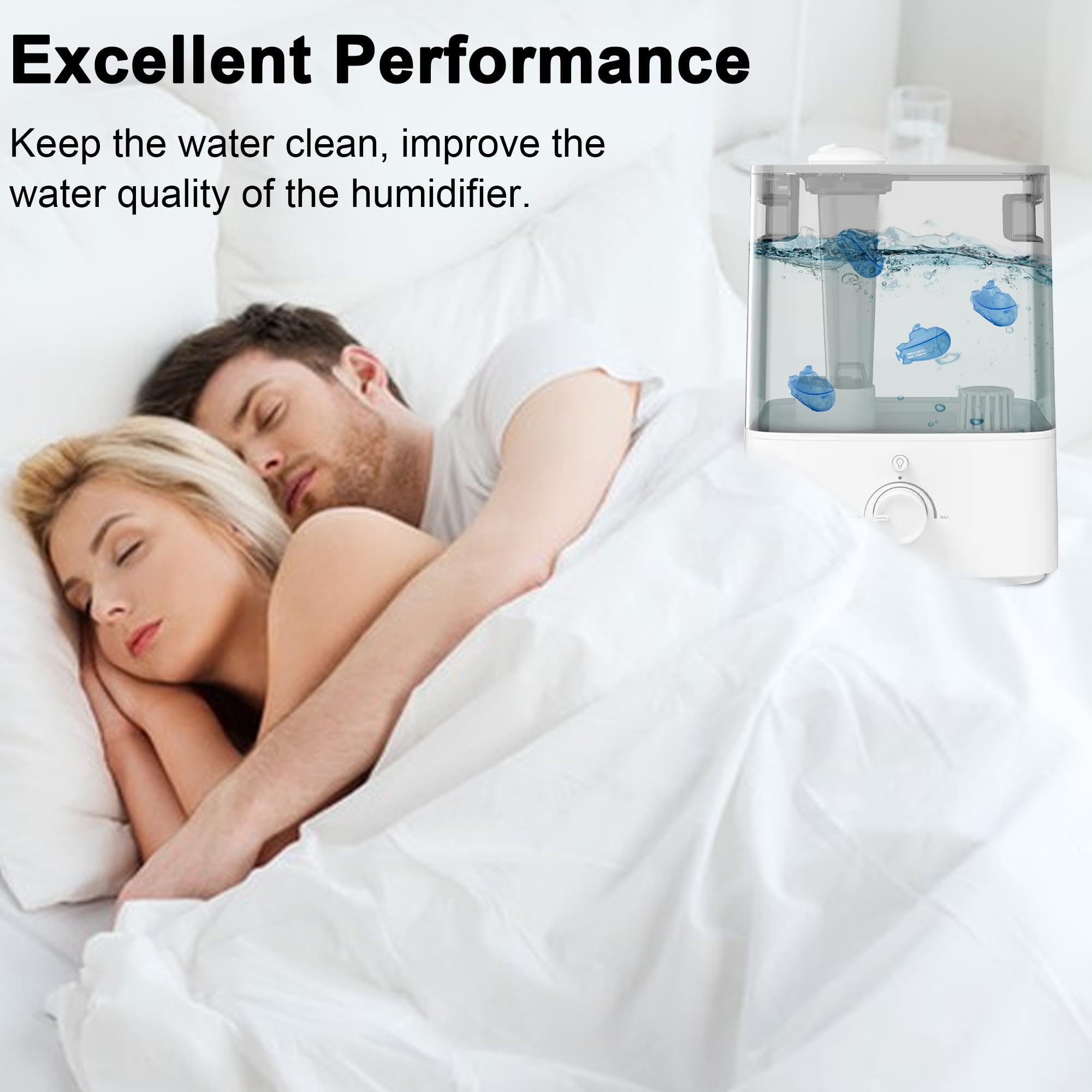 puxyblue 6-Pack Humidifier Tank Cleaner Blue Small Submarine, Fit for Most Humidifiers and Fish Tanks, Purifies Water, Prevents Hard Water Build Up, Eliminates White Dust and Odours