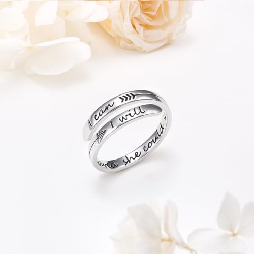 Ladytree Adjustable Inspirational Rings 925 Sterling Silver Stacking Wrap Spiral Twist Statement Band Encouragement Gift for Women Men(you got this)