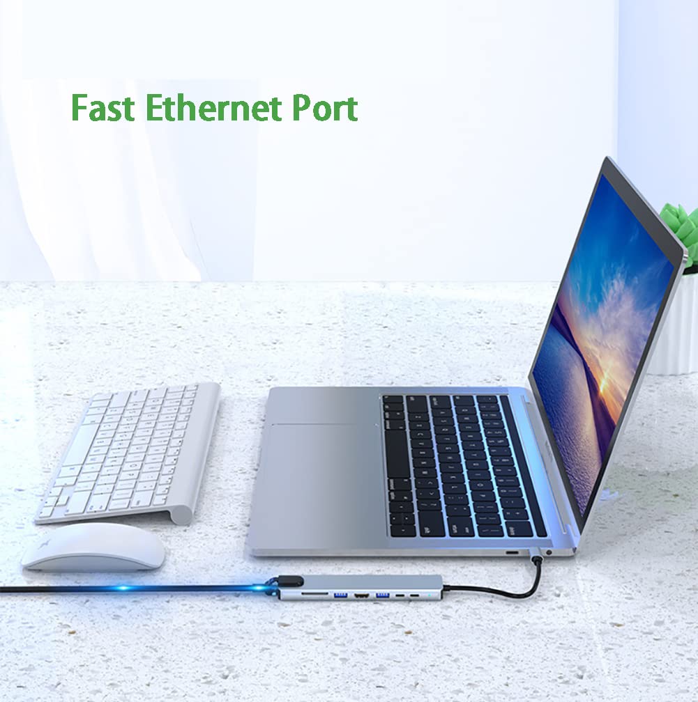 USB C Hub,USB C Laptop Docking Station,8 in 1 Type C Adapter Compatible for MacBook and Windows(HDMI PD USB 3.0/2.0 SD TF Card Reader RJ45)