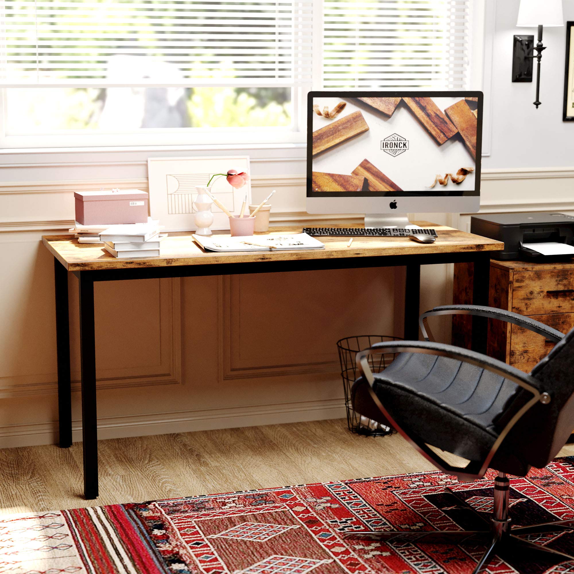 IRONCK Computer Desk, 55" Office Desk Simple Study Writing Table, Industrial Style Workstation for Home Office, Easy Assembly, Vintage Brown