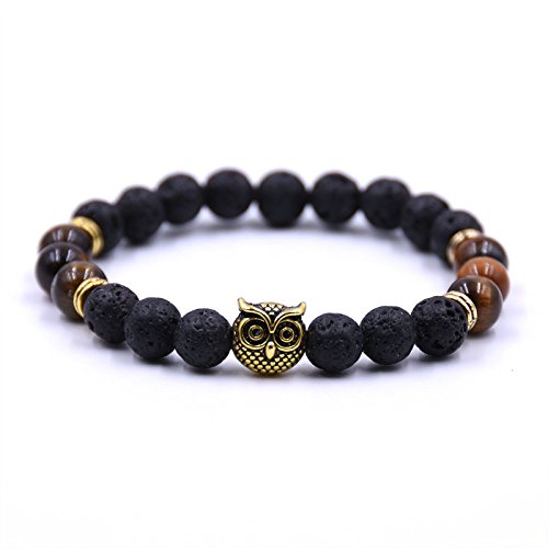 JOYA GIFT Chakra Lava Stone Owl Beads Bracelets Mens Womens Friendship Bracelets Set