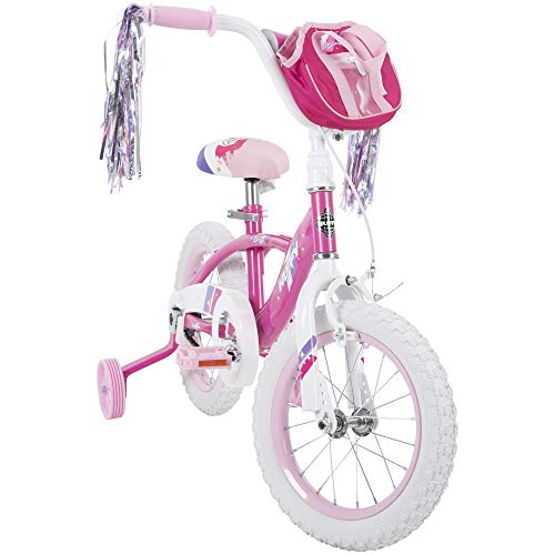 Huffy Glimmer 14” Girl’s Bike with Training Wheels, Quick Connect Assembly, Pink