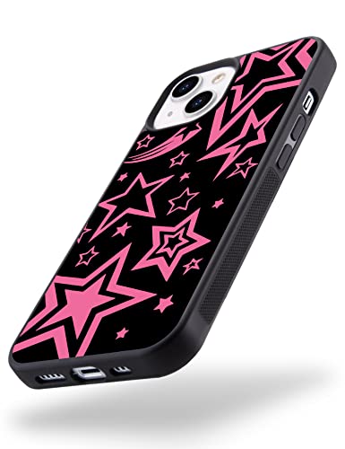 Wihytec Pink Star Phone Case for iPhone 13 Stars Case Cover TPU Bumper Hard Back Shockproof Phone Case Girly Protective Phone Cover with Design