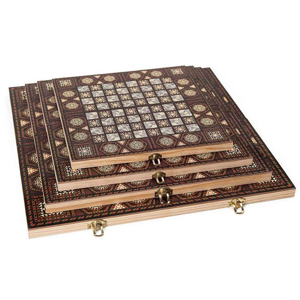 Portable Folding Chess Chessboard Set Wooden Chess Games Backgammon Checkers Travel Table Board Games Indoor Home Entertainment (Size : L)