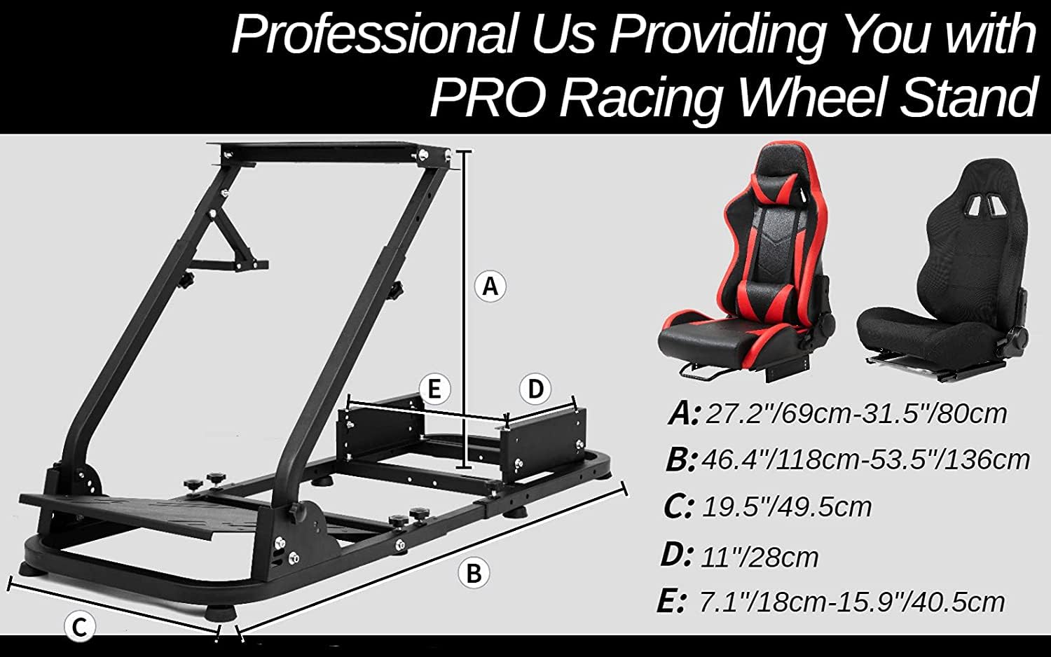 Minneer Robust Racing Simulator Cockpit/Fit for Thrustmaster,FANTEC,logitech G25,G29,G92,G923 /Height Adjustable Gaming Steering Wheel Stand/Wheel&Pedals Not Included