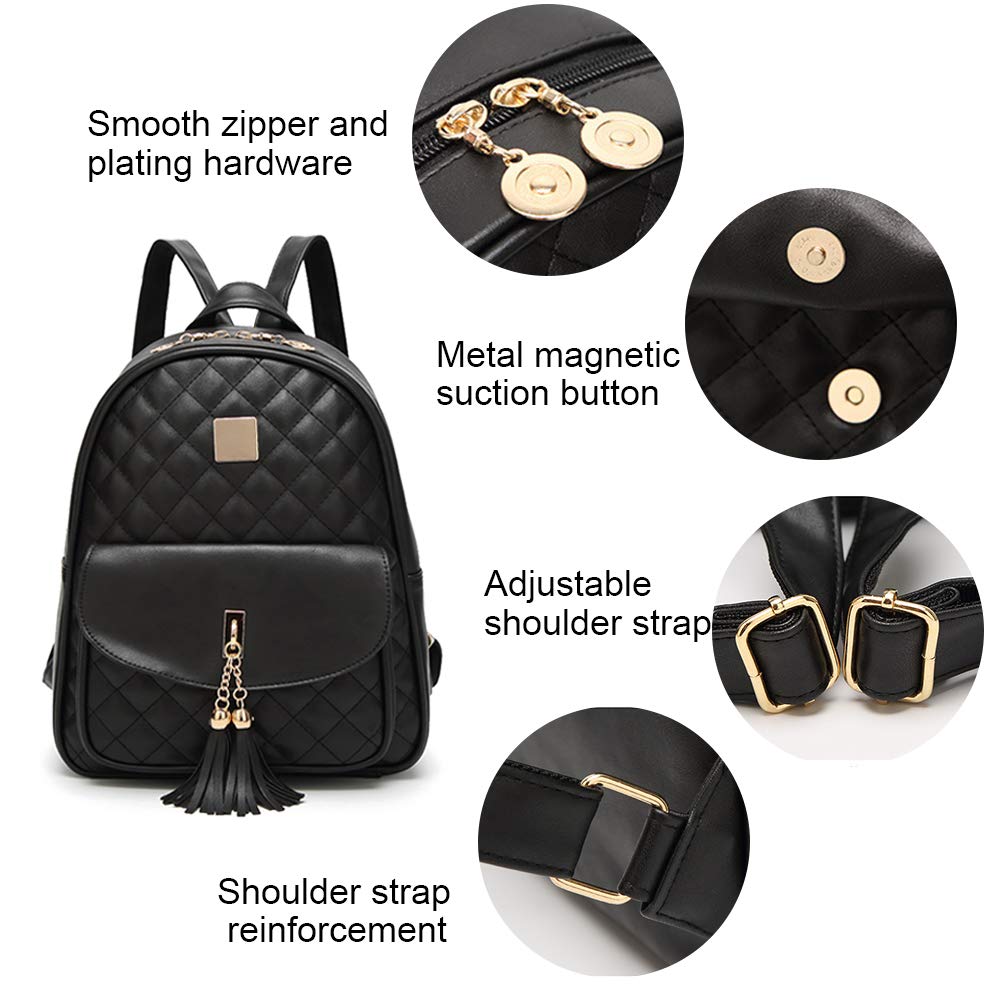 I IHAYNER Women's Simple Design Quilted Backpack Mini Backpack for Women 3 Pcs Leather Backpack Purse for Women Mini Backpack for Ladies Brown