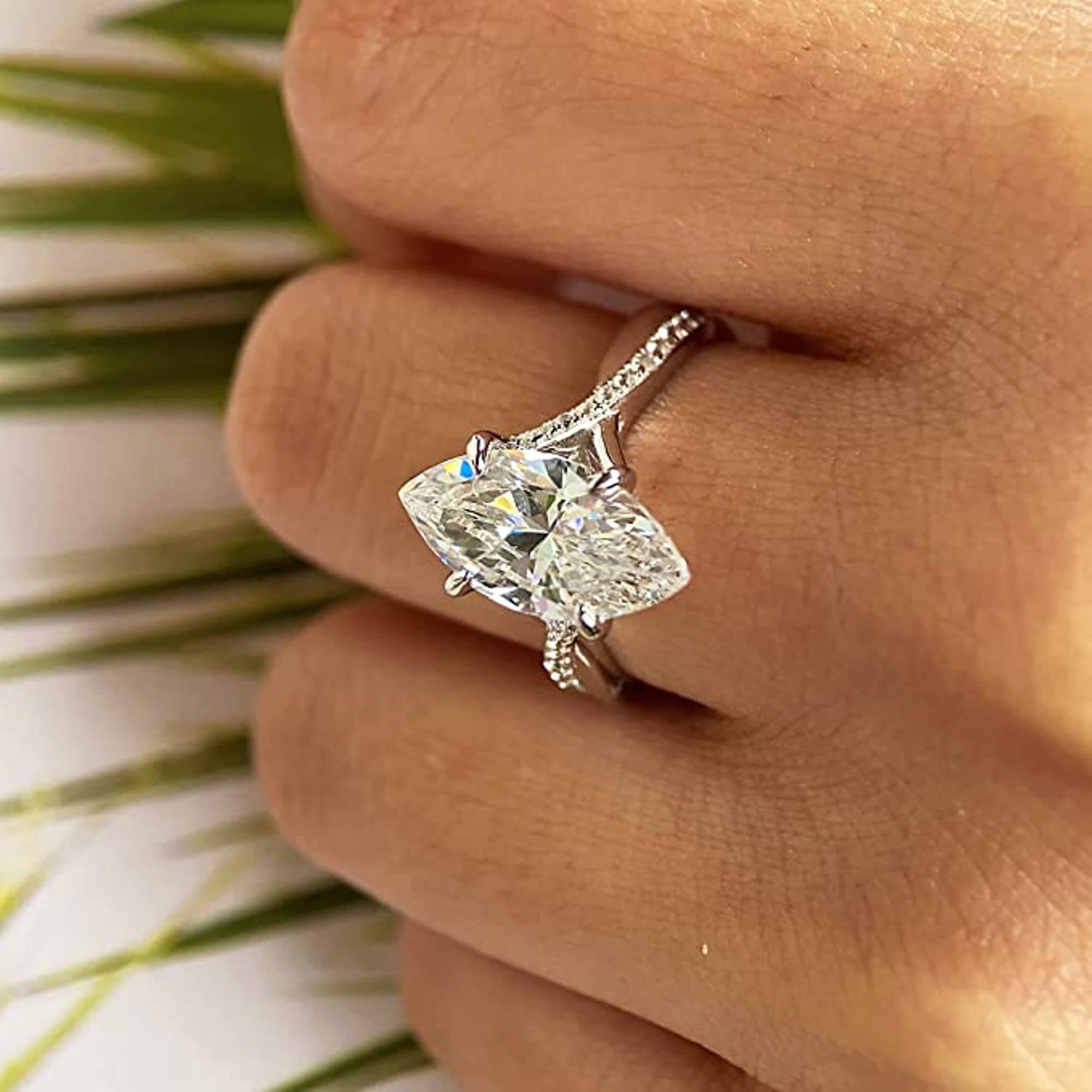 Marquise Cut Moissanite Diamond Ring 1.25CT Colorless Solid 14K White Gold Excellent VVS1 Four Claw Prong Twisted Solitaire Engagement Ring For Women Christmas Gift Wedding Gift Valentine Gift For Her (Sterling Silver, 11)