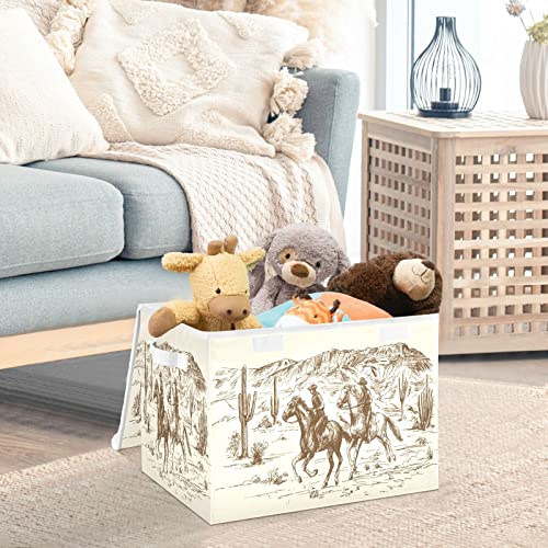 Western Desert Cowboy Storage Basket 16.5x12.6x11.8 In Collapsible Fabric Storage Cubes Organizer Large Storage Bin with Lids and Handles for Shelves Bedroom Closet Office