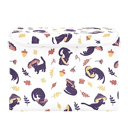 Krafig Foldable Storage Box Large Cube Organizer Bins Black Cat Containers Baskets with Lids Handles for Closet Organization, Shelves, Clothes, Toys