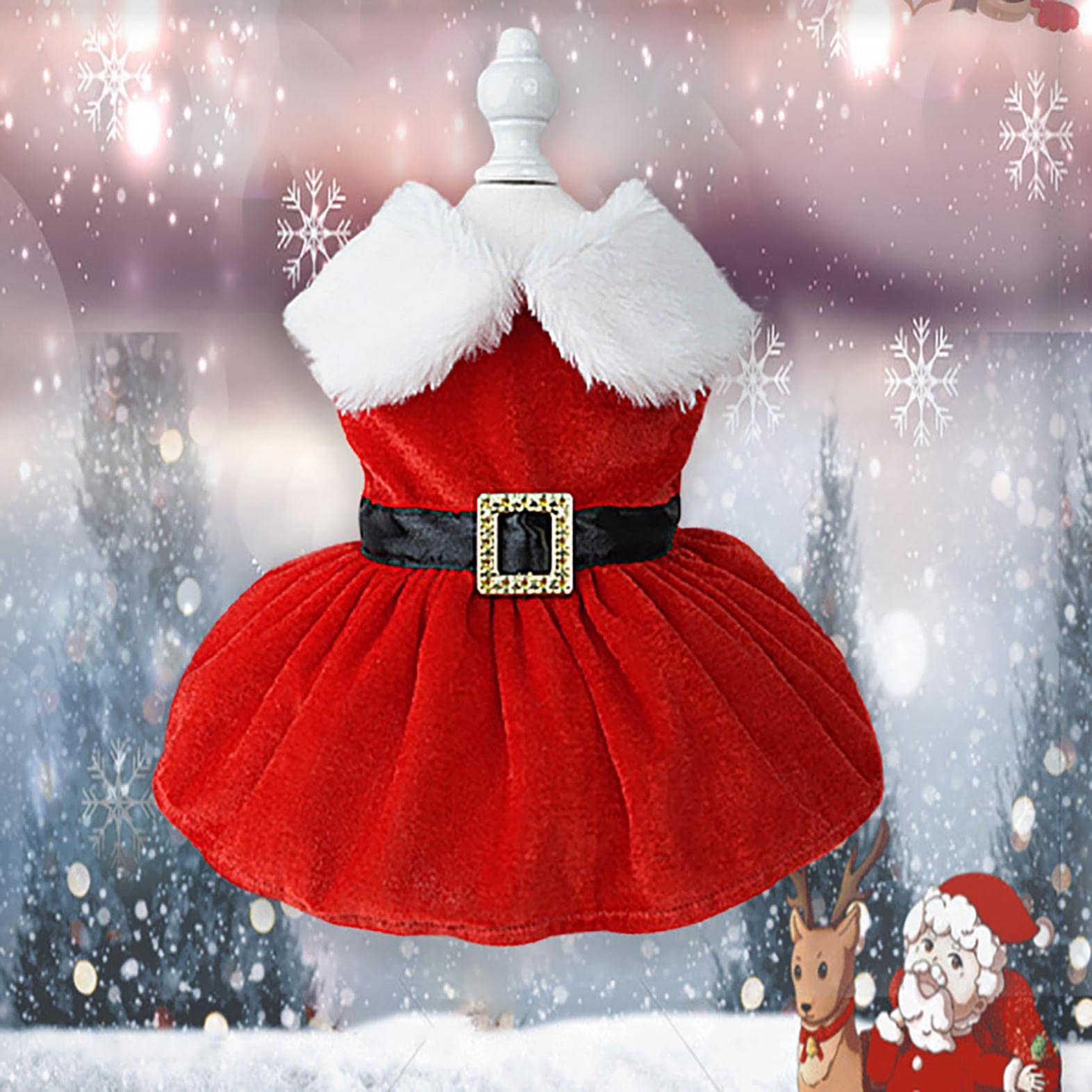 Wouke Christmas Dog Dresses for Pet Clothes Cat Vest Dresses Apparel Lightweight Velvet Red (Small, Red #C)