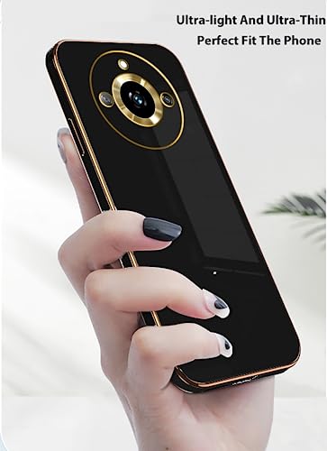 Wousunly Compatible with Realme 11 Pro Plus Case Silicone Pink, Plating Realme 11 Pro Plus Phone Case Shockproof Thin and Soft Cover (Black) …