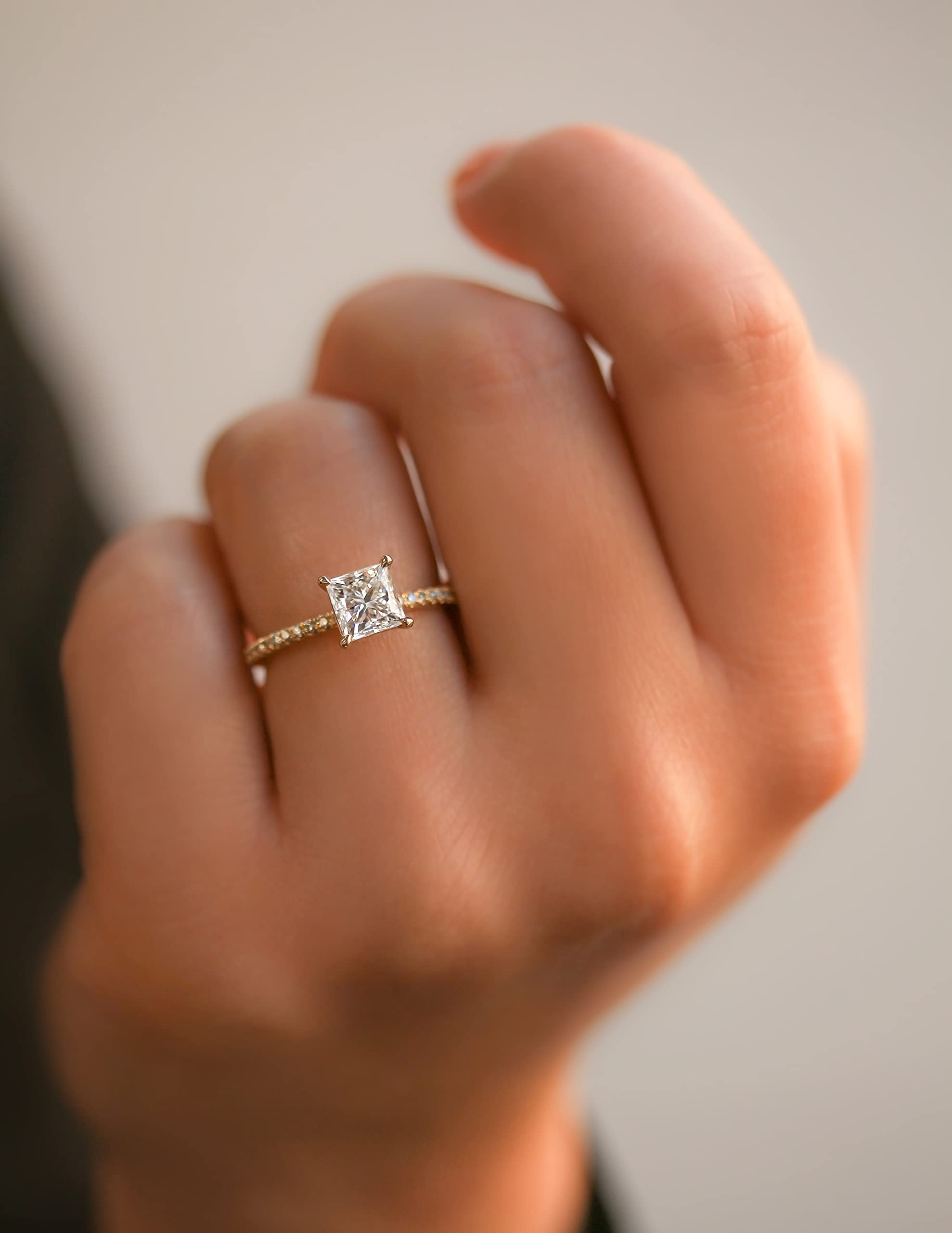 Kobelli 1ct Moissanite Princess Petite Shank Engagement Ring 14K Gold - yellow-gold / 6.0 G-H