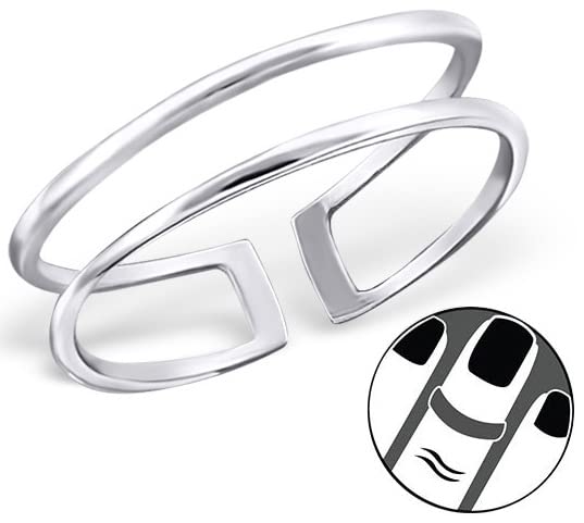 ICYROSE 925 Sterling Silver set of 3 Bow, Plain Pointed, Double Connected Above Knuckle Ring Mid Finger Top