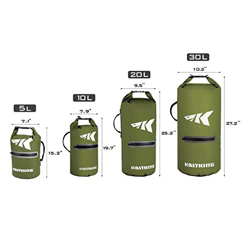 KastKing Cyclone Seal Dry Bag - 100% Waterproof Bag with Phone Case Front Zippered Pocket,Perfect for Beach,Fishing,Kayaking,Boating,Hiking,Camping,Biking,Skiing,Green,30L