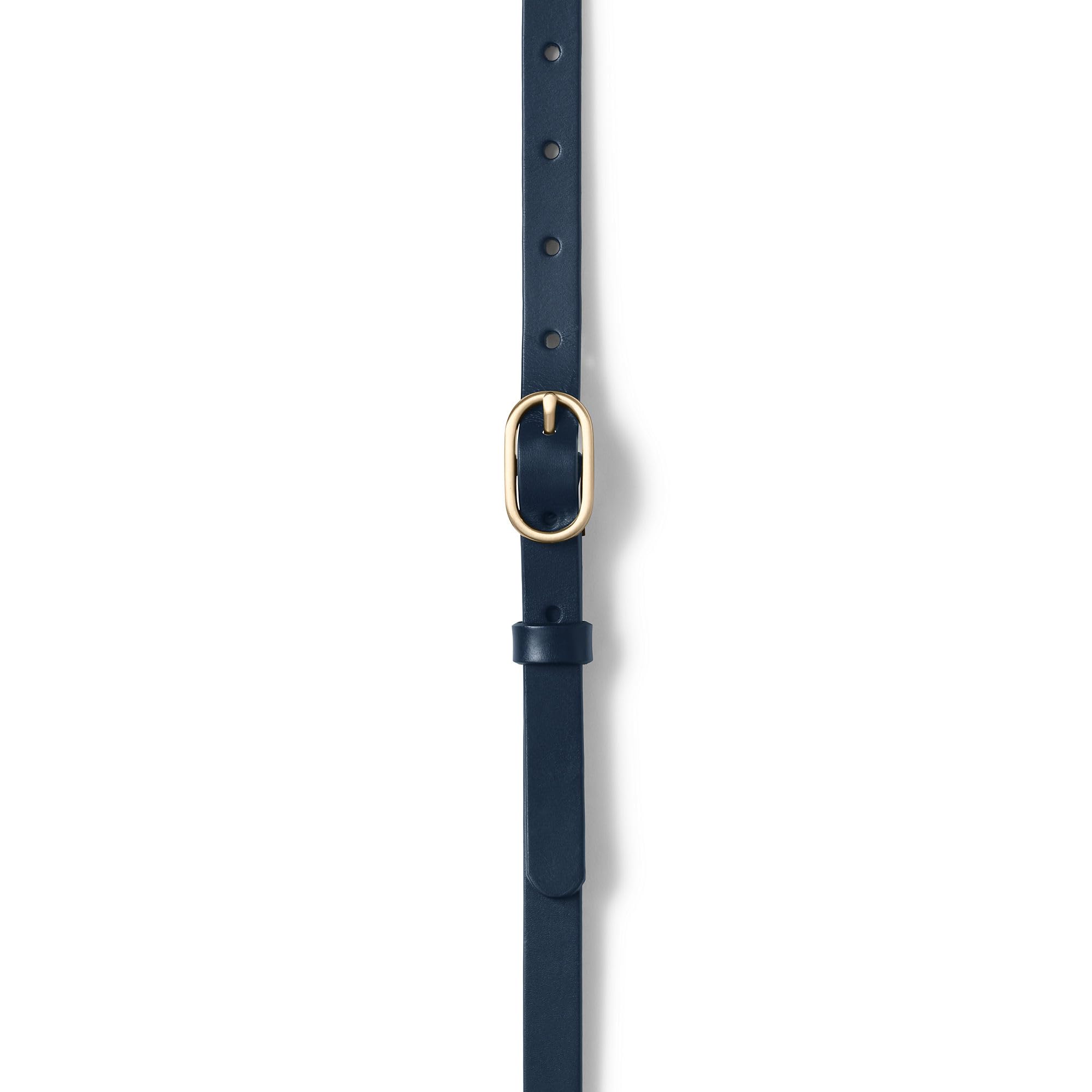 Lands' End Women s Skinny Leather Belt Deep Sea Navy
