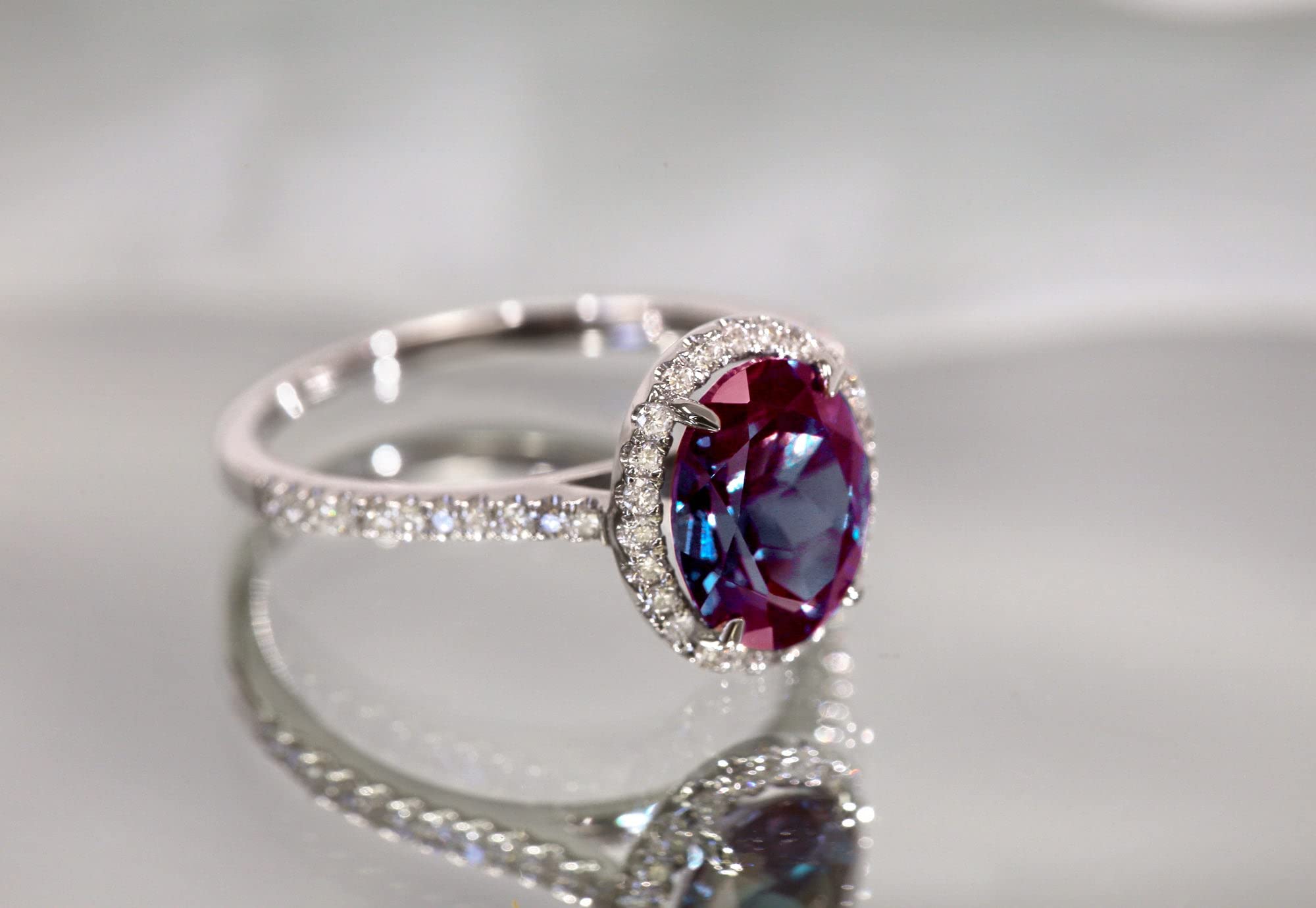 Kobelli 2 3/5 Carat Oval Halo Lab Alexandrite and Diamond Engagement Ring 14K White Gold - Size 6