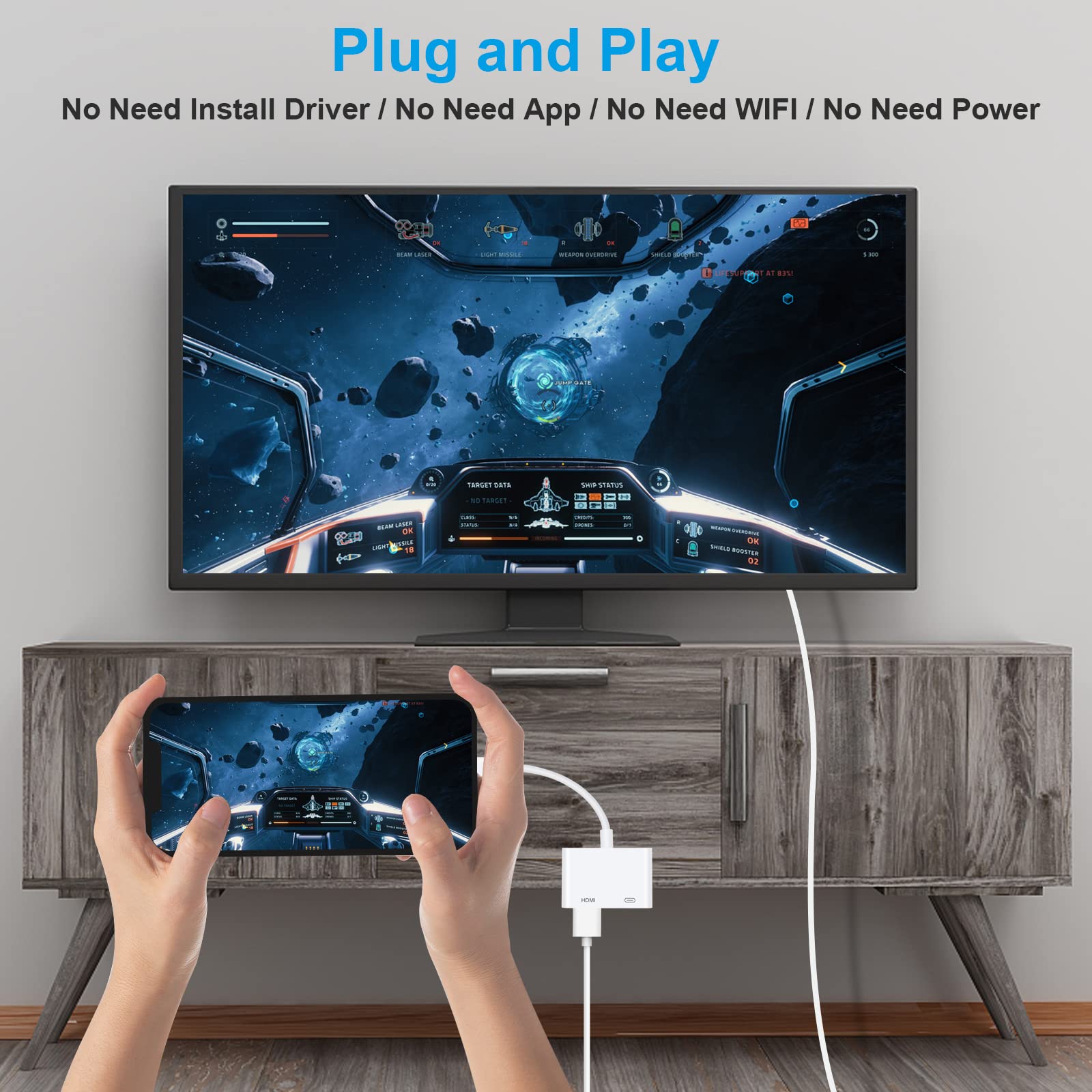 RAVIAD Lightning to HDMI Adapter, 1080P HD Digital AV Adapter HDMI to iPad Compatible with iPhone, Support All iOS Systems, No Power Supply Needed, No App Need…