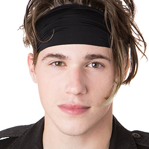 Hipsy Xflex Basic Adjustable & Stretchy Wide Basketball Headbands for Men (Basic Black & Royal Blue)