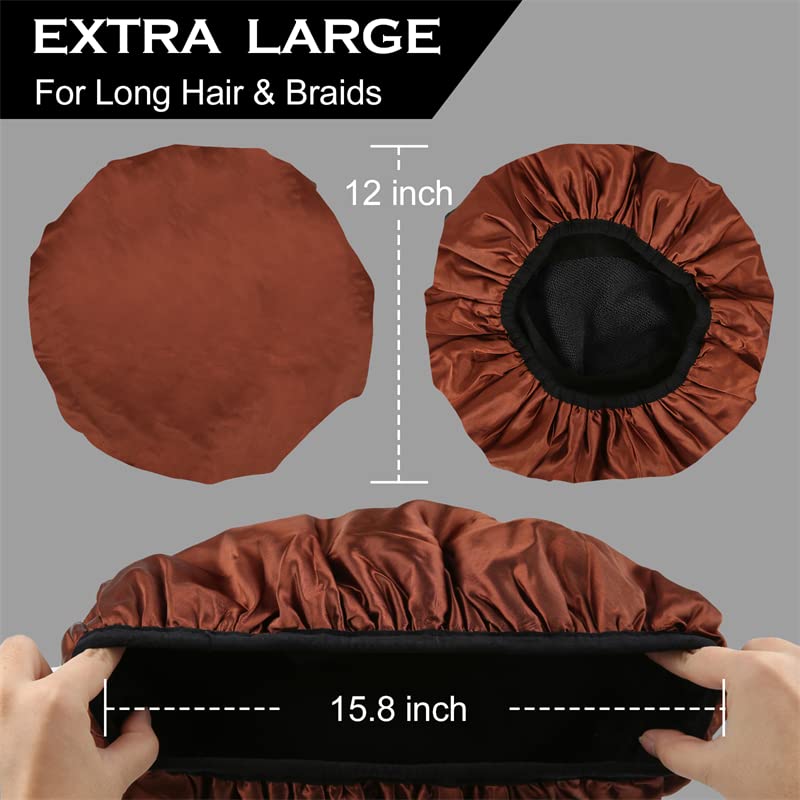 TRENDYSUPPLY Extra Large Shower Cap, Triple Layer Terry Lined Waterproof Bath Cap, Reusable for Women, Girls, Braids, Long Hair (Dots)