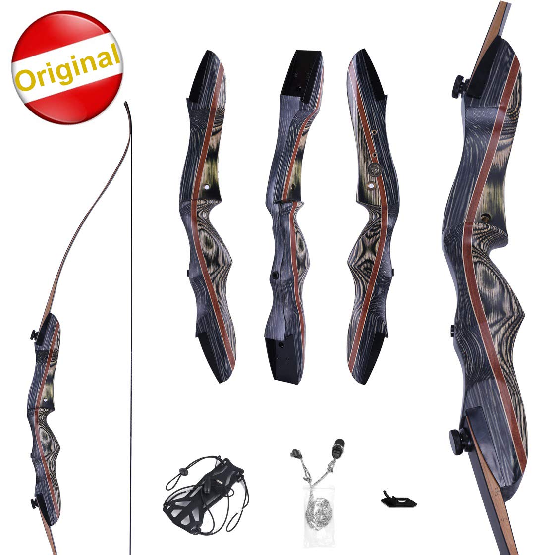 Keystone Traditional Archery Takedown Recurve Bow 62” Hunting Bow - Draw Weights in 20-60 lbs - Wooden Bow with Stringer Tool for Beginner to Intermediate User (40lb, Right Hand)