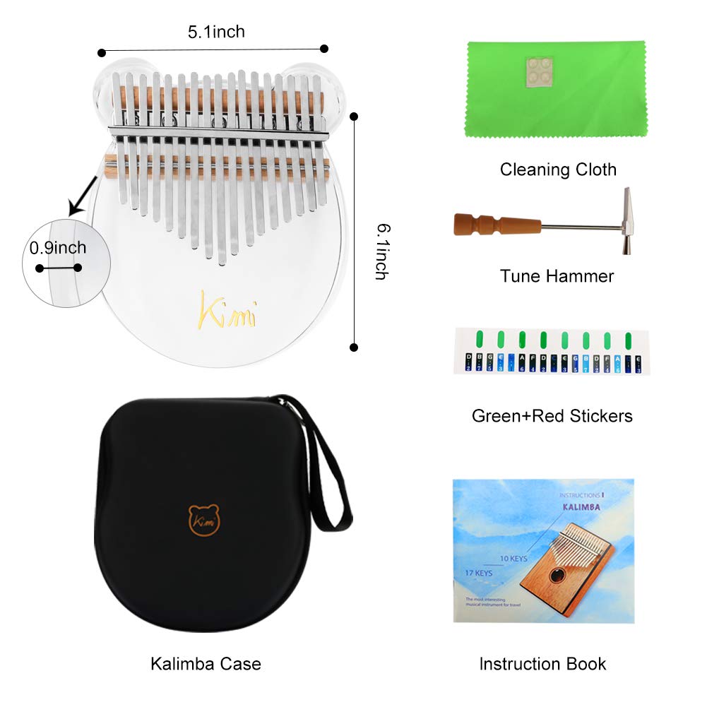 Kalimba 17 Keys Thumb Piano, INTSUN Transparent Acrylic Finger Piano with Tuning Hammer Study Instruction, Thumb Piano Musical Instrument Gift for Beginners, Kids Adults (Large)