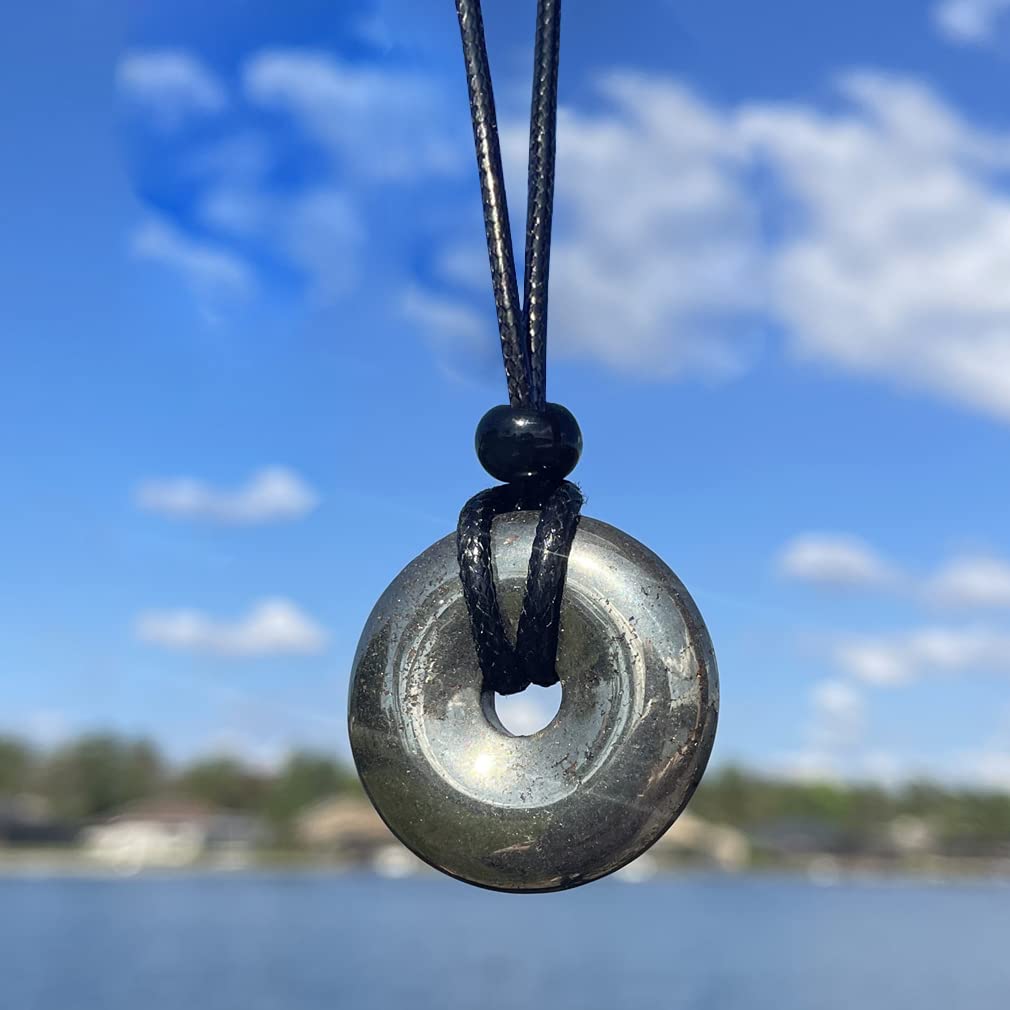 Magic Human Pyrite Crystal Stone - Authentic Gemstone Necklace - Lucky Coin-Shaped Donut Pendant - Crystals and Healing Stones - Protection Powers Amulet - Handmade Jewelry