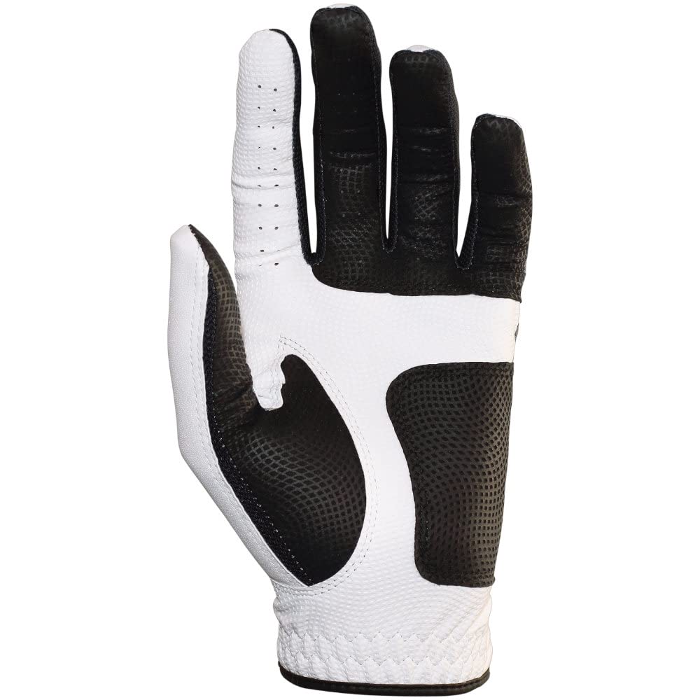 Hirzl Trust Hybrid Golf Gloves Mens Left Hand Glove (Right Handed Golfer)Super-Strong Kangaroo Leather White / Black Medium Large Ultra Grip Mitt
