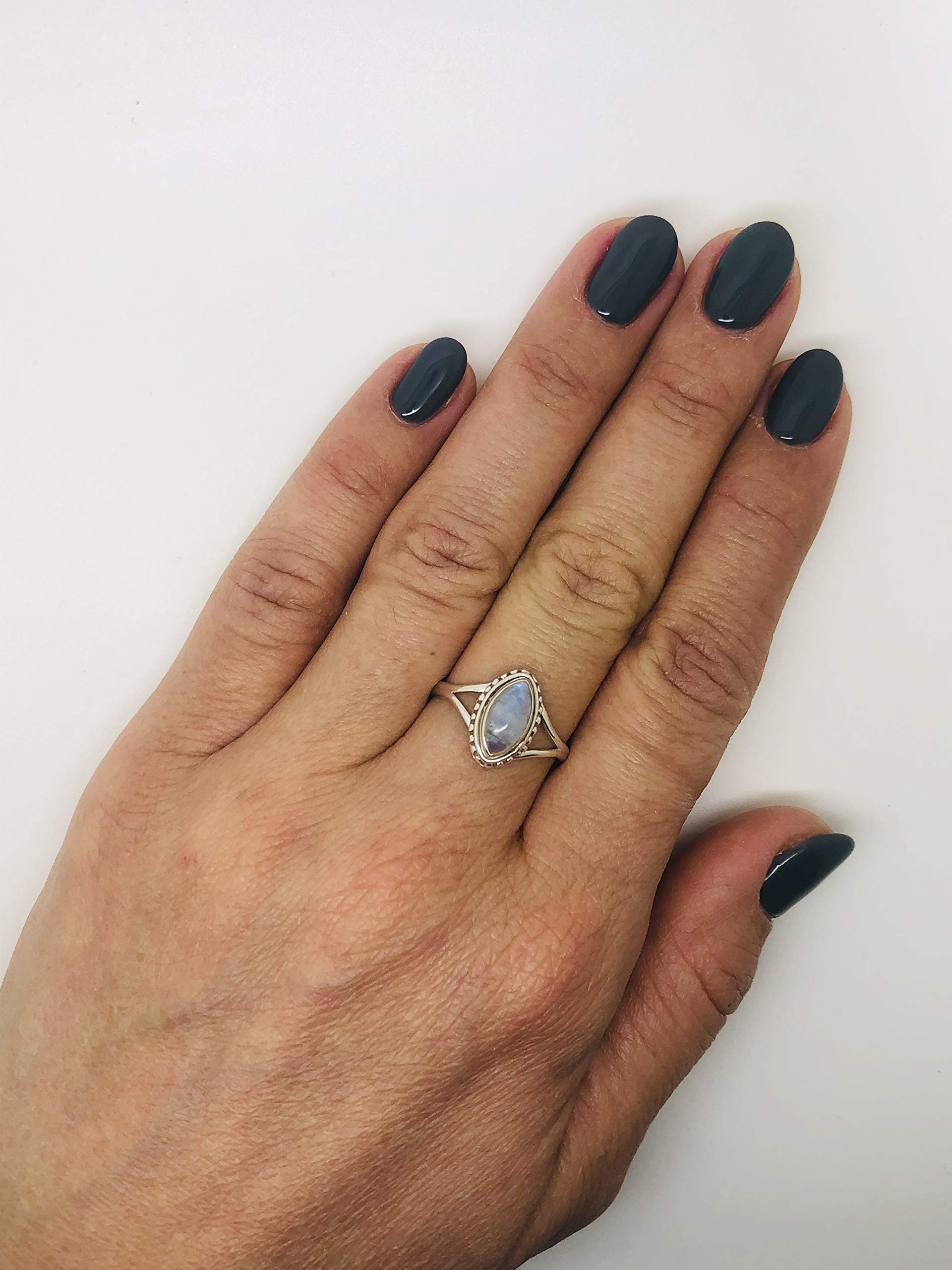 Koral Jewelry Cut Marquise Moonstone Delicate Ring 925 Sterling Silver Vintage Tribal Gipsy Boho Look (7)