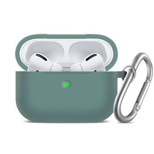 Woyinger Compatible with Airpods Pro Case,Soft Silicone Skin Case Cover Shock-Absorbing Protective Case with Keychain,Front LED Visible-Pine Green
