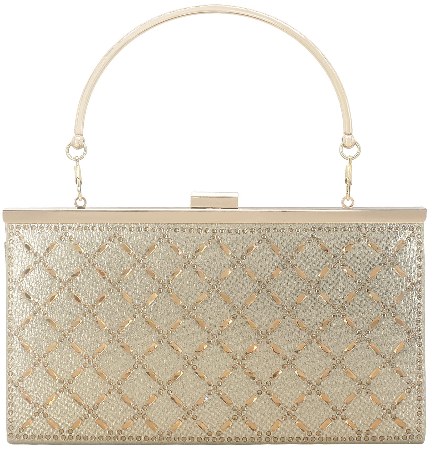 Metal Top-Handle Women Evening Clutch Purse Bag Crystal Rhinestone Handbags Gold Medium