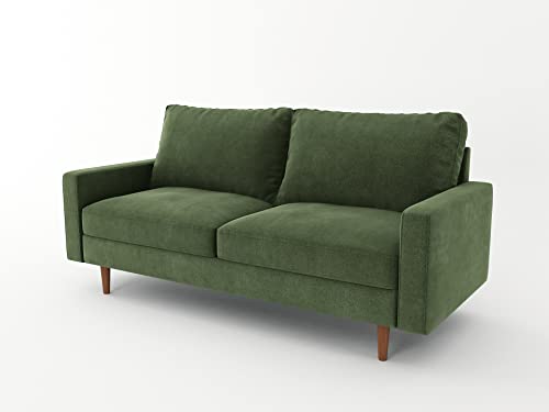 SILKIR 3-Person Couch for Living Room | Perfect for: Apartment/Studio/Office & Small Space | Velvet Fabric | Fast and Easy Assembly | (Olive Green) Modern Contemporary Mid-Century, 70 Inch Sofa