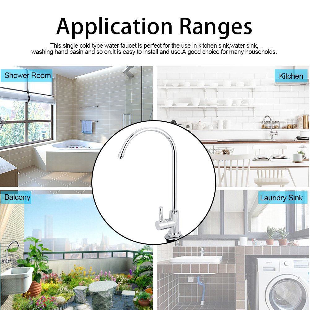 idalinya Water Faucet Basin Bathroom Tap 1/4'' Zinc Alloy Kitchen Faucet Tap Chrome Reverse Osmosis Ro Drinking Water Filter
