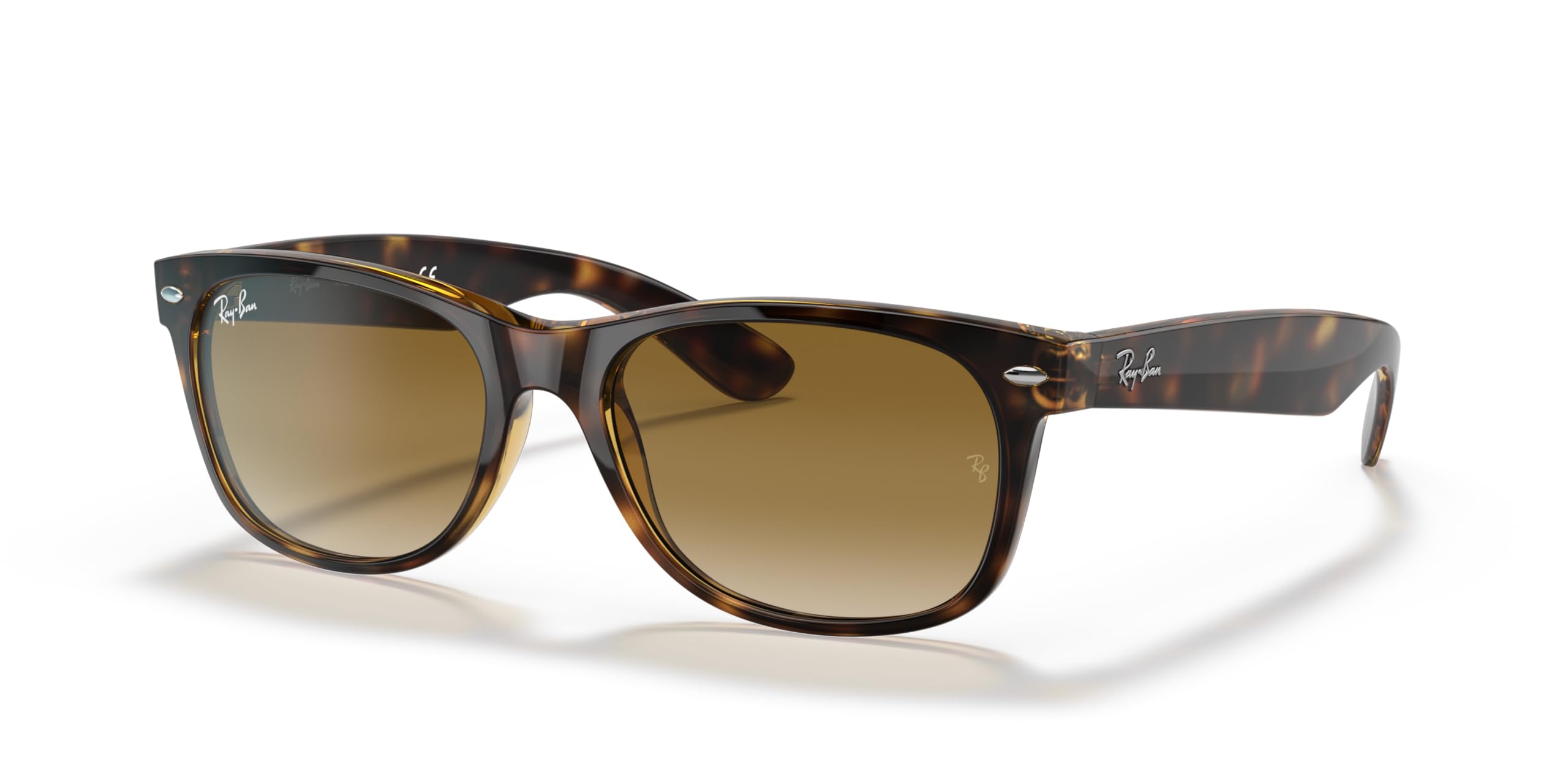 Ray-Ban RB2132 New Wayfarer Square Sunglasses, Light Havana/Clear Gradient Brown, 58 mm