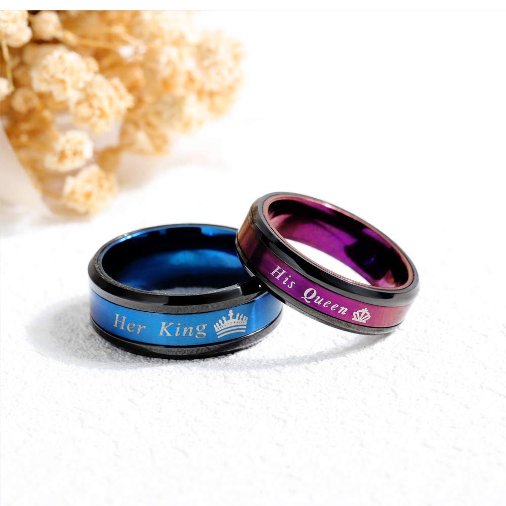 His Queen Wedding Bands Men's Women Stainless Steel Bridal Ring Set Couples Anniversary Engagement Promise Ring, Size 7