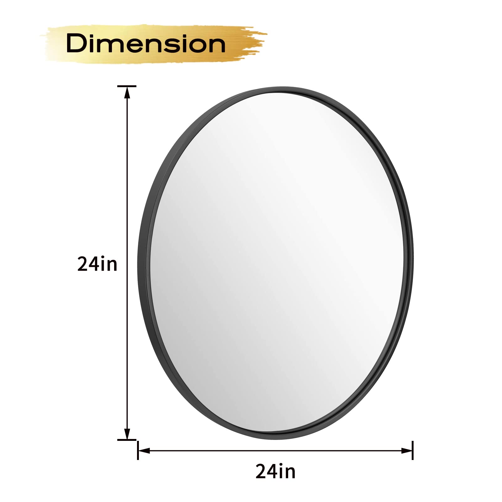 IPOUF 24”Round Mirror, Black Large Circle Metal Frame Wall Mirror for Bathroom, Entryway, Living Room,Vanity