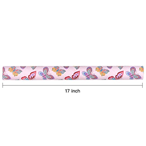 WRAPAHOLIC Reversible Wrapping Paper - Mini Roll - 17 Inch X 33 Feet - Butterfly Design, Perfect for Birthday, Party, Holiday, Wedding, Baby Shower