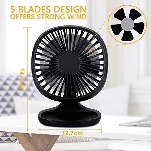 Kakuru USB Desk Fan Strong Wind Cooling Fan with Adjustable Head, Quiet Portable Fan for Desktop Office Table, 3 Speeds, Mini Size Table Fan Computer Fan for Home Outdoor Travel