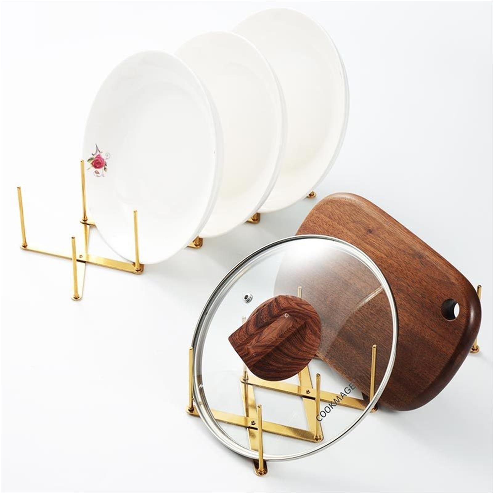 ICOMPY Lid Organizer for Cabinet Kitchen Organizer Pot Lid Rack Stainless Steel Cook Dish Holder Extended Shelf Cooking Plate Tray Pan Cover Stand