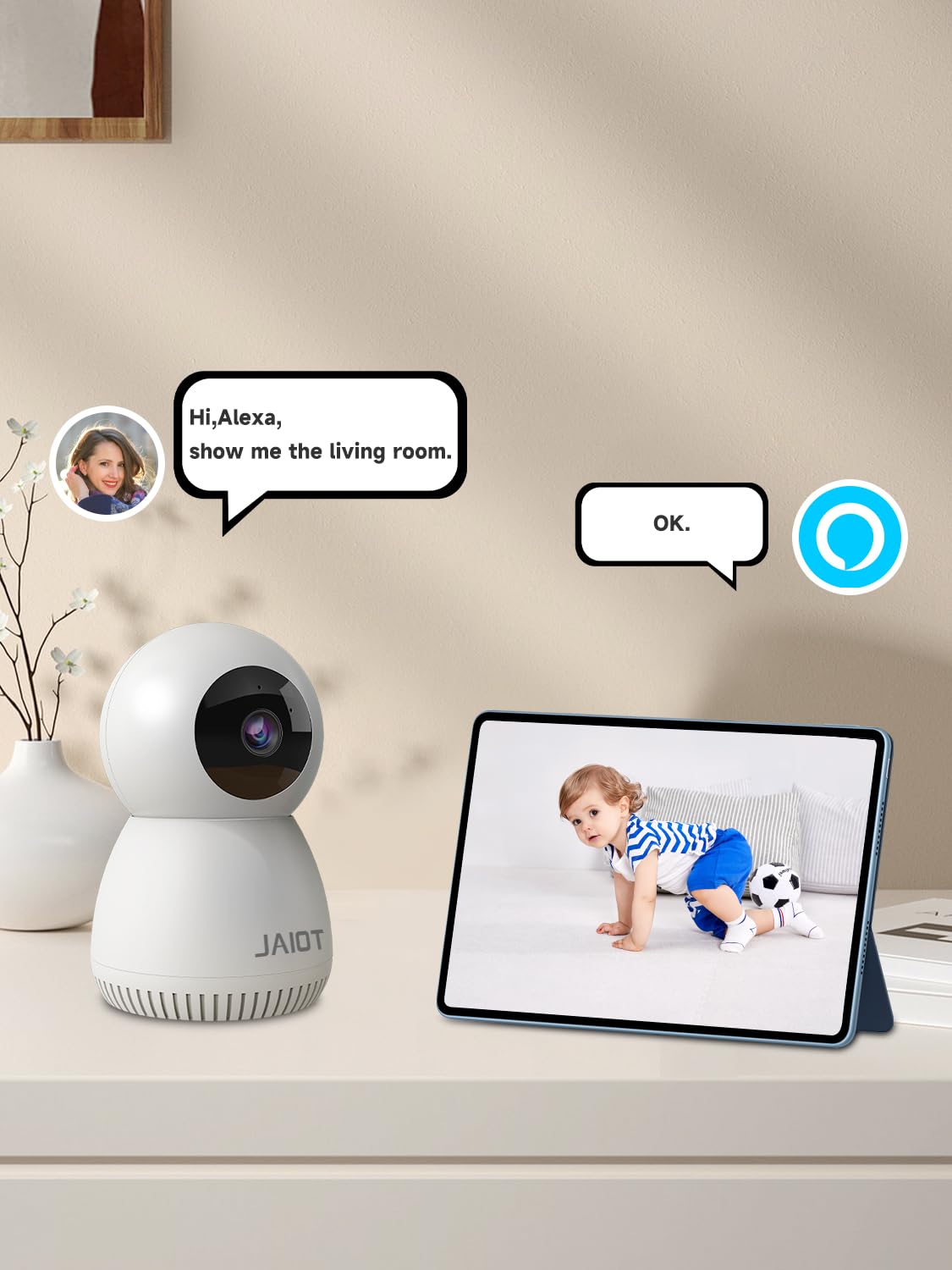 JAIOT WiFi Indoor Security Camera, Pet Camera with Phone APP, Pan/Tilt Wireless Cameras for Home Security 360, Smart Camera with Motion Detection, 2-Way Audio, Siren,Work with Alexa