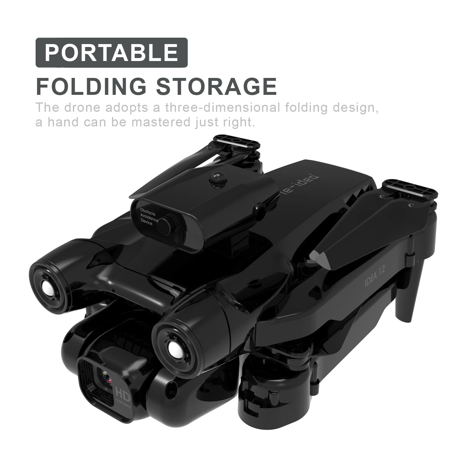 IDEA12 Drones with 1080P Camera for Adults, Foldable FPV RC Drone Quadcopter with 360°Active Obstacle Avoidance, Dual Cameras Helicopters, Altitude Hold, 360° Flip, Headless Mode, Carrying Bag
