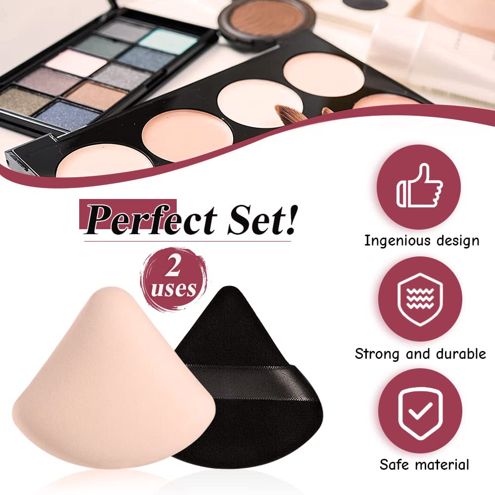 Triangle Powder Puff, 3pcs Velvet Black+3pcs Beauty Blender Makeup Sponge for Face Foundation, Triangle Design Exquisite Makeup Nose Eyes Contouring Soft Makeup Puff Set (3power puff+3blender sponge)