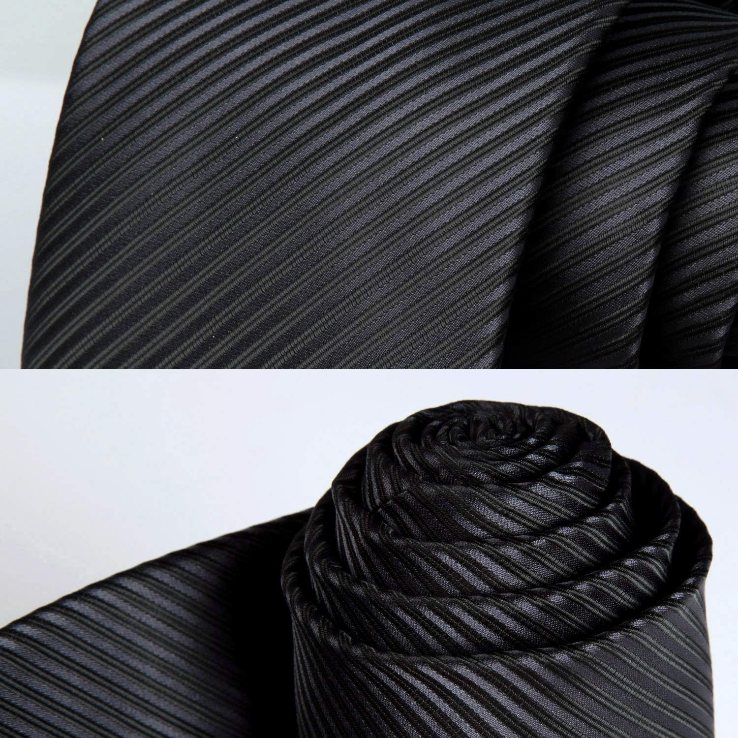 HISDERN Black Ties for Men Formal Mens Ties and Pocket Square Set Classy Silk Striped Necktie Handkerchief for Wedding Business Graduation School Party
