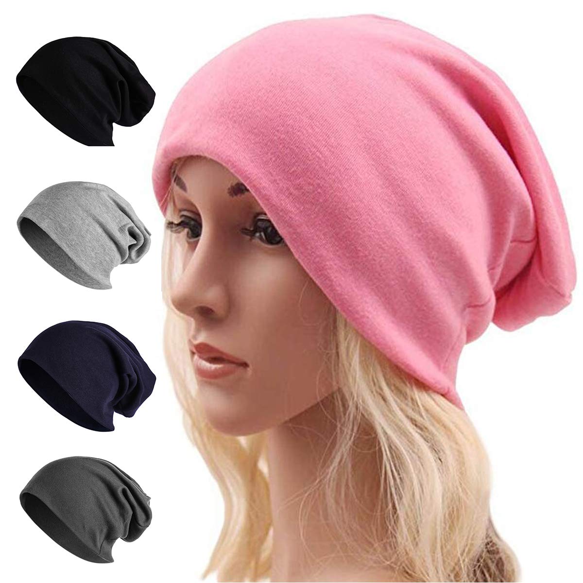 JOYEBUY 4 Pack Women Men Stylish Thin Hip-hop Soft Stretch Knit Slouchy Beanie Hat Skull Cap (Style F)