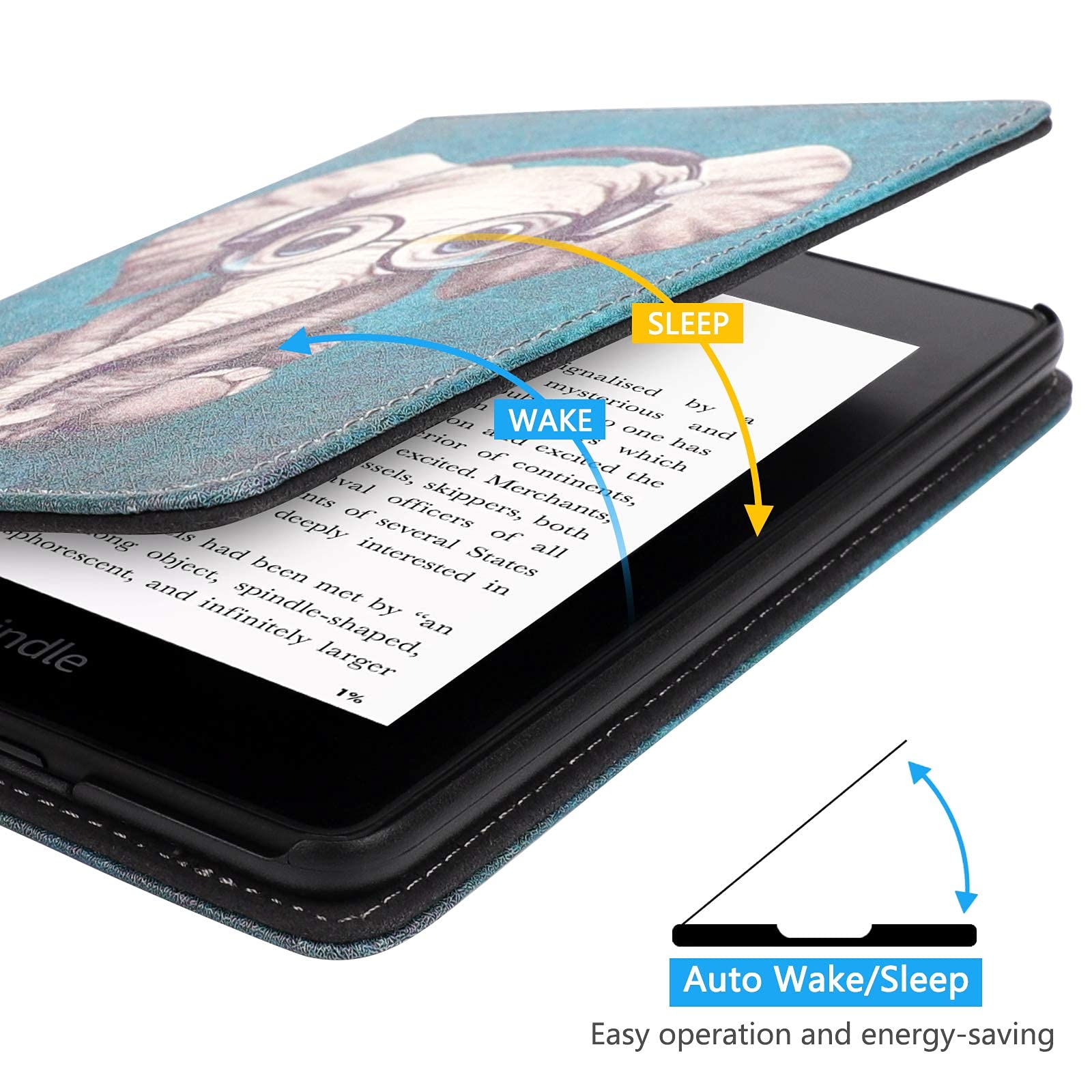 KANNIL Case for 6" Kindle Paperwhite(10th Generation, 2018 Released, Model PQ94WIF), Premium PU Leather Protective Smart Cover with Foldable Stand/Hand Strap, Auto Sleep/Wake (Elephant)